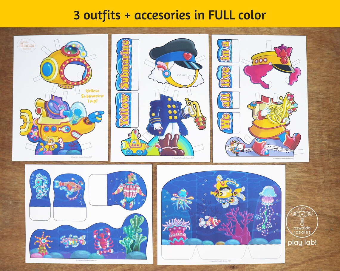 Paper Doll, Yellow Submarine, Captain, Printable, Paper Set, Paper ...