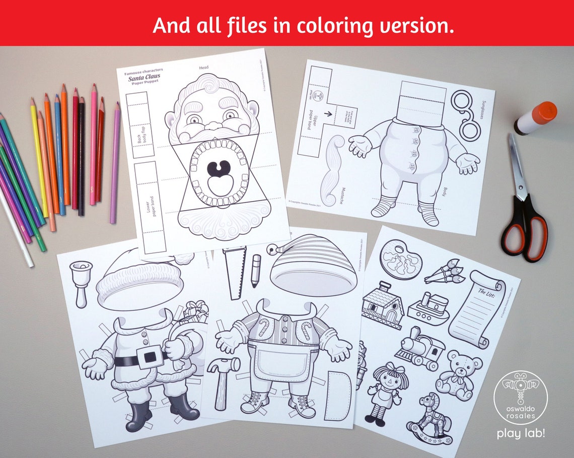 Santa Claus, Paper Puppet, Christmas, Holiday, Printable, Papercraft ...