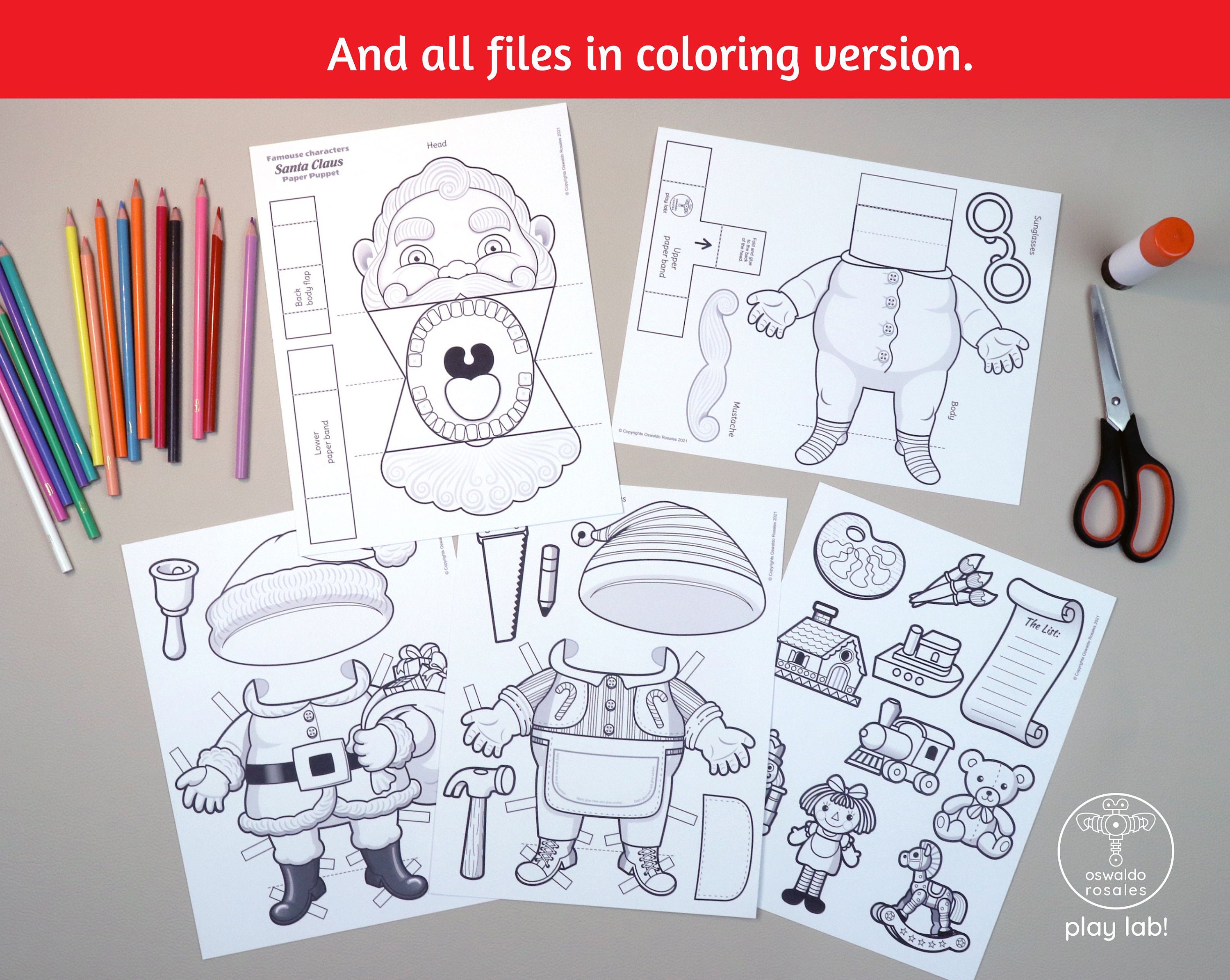 Santa Claus, Paper Puppet, Christmas, Holiday, Printable, Papercraft ...