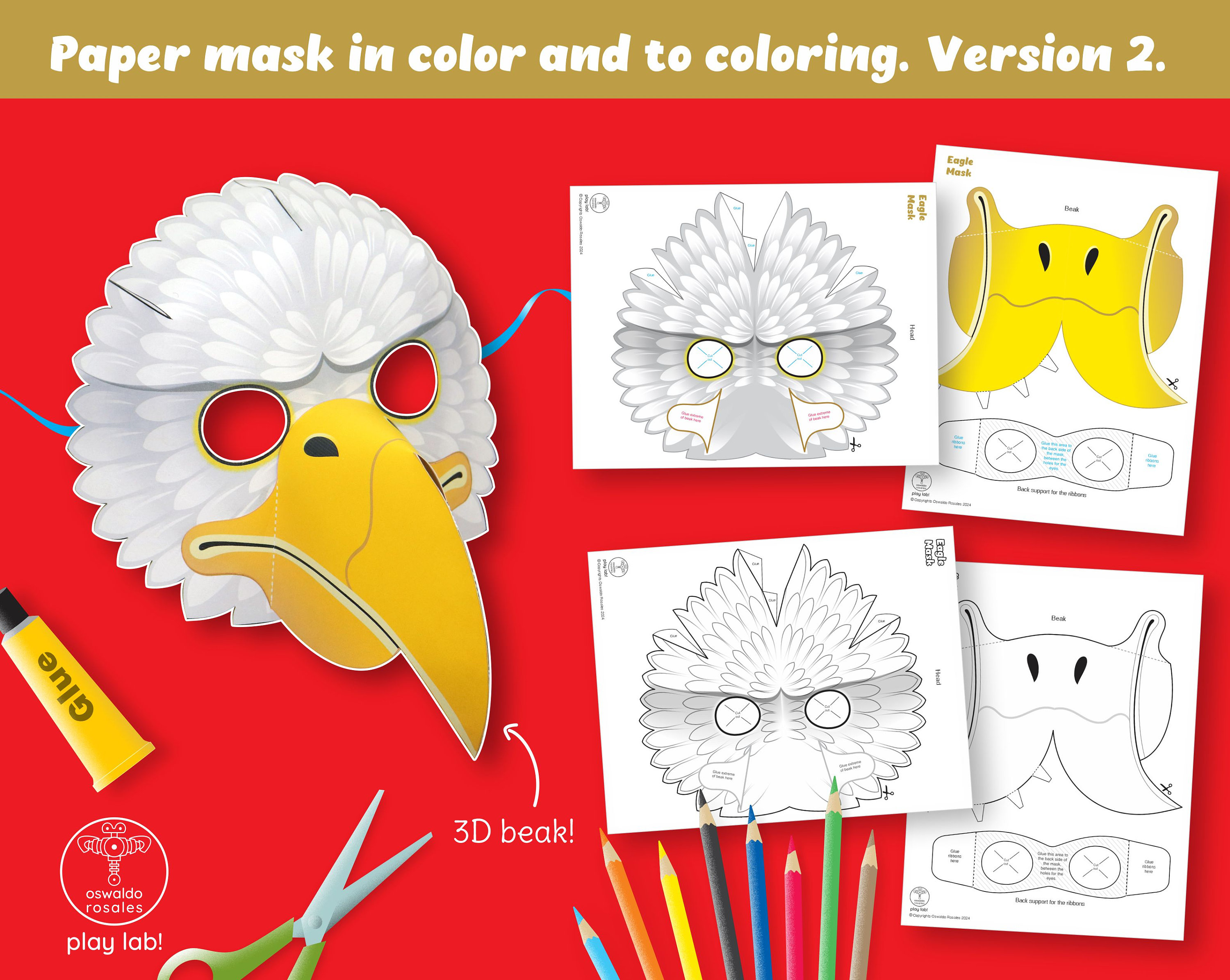 Eagle, Paper Mask, North American Animal, Printable, Paper Craft, Paper ...