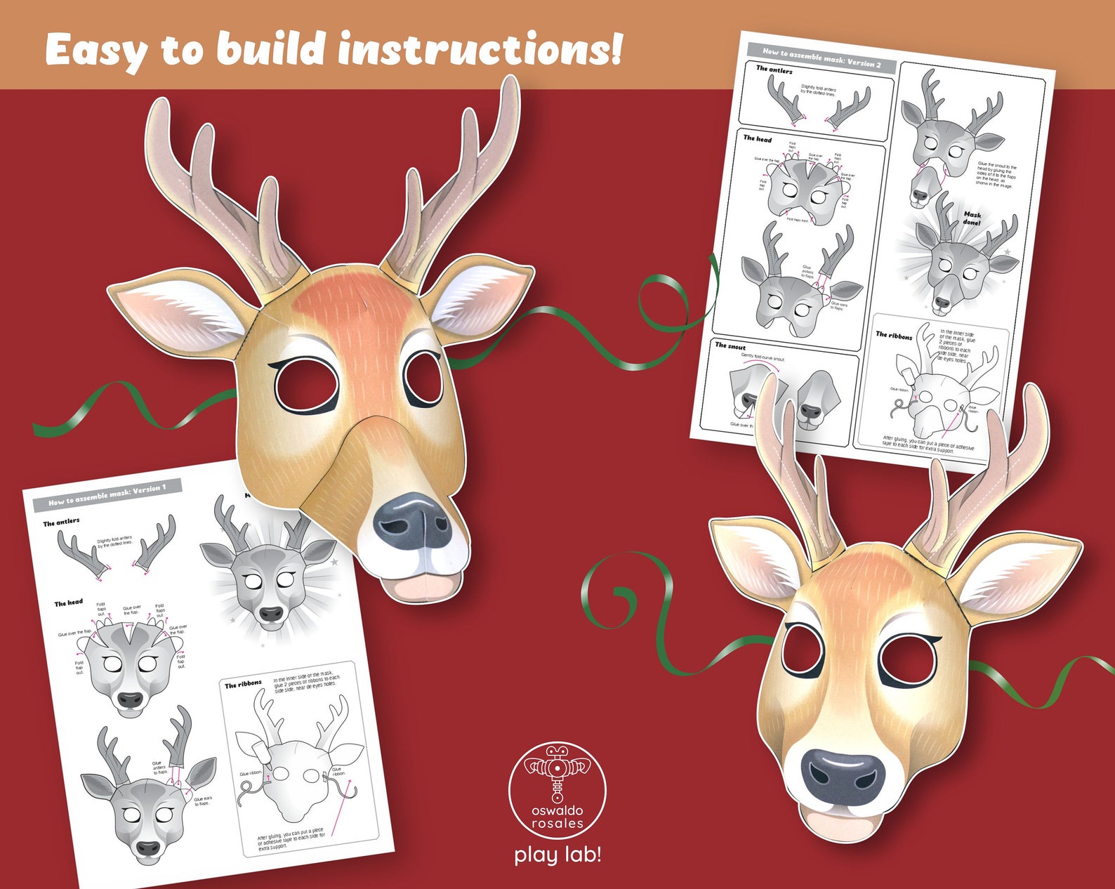 Deer, Paper Mask, North American Animal, Printable, Paper Craft, Paper ...