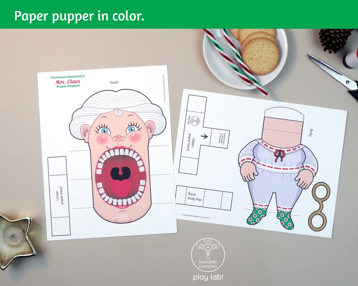 Mrs. Claus, Paper Puppet, Christmas, Holiday, Printable, Papercraft ...