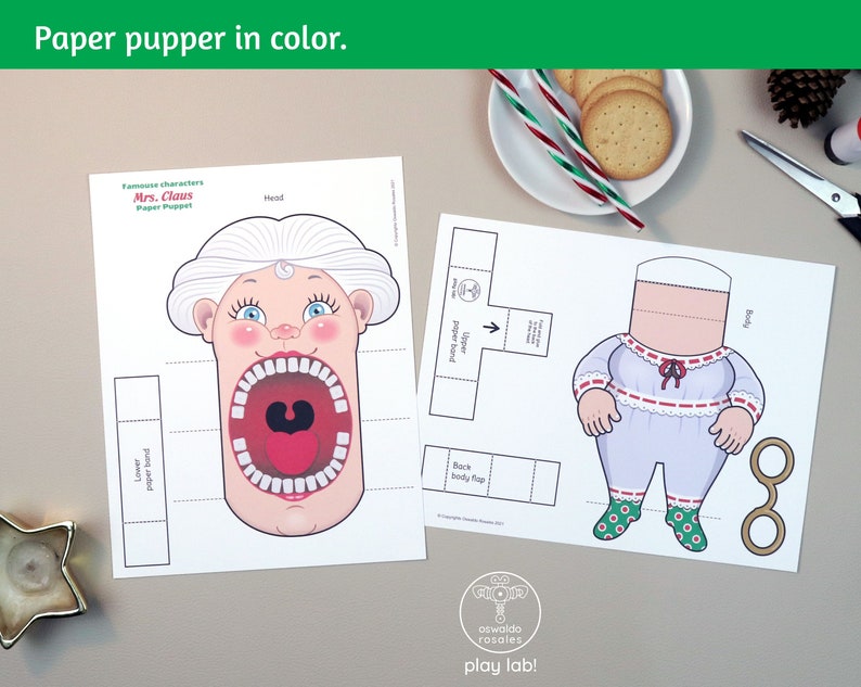 Mrs. Claus, Paper Puppet, Christmas, Holiday, Printable, Papercraft ...