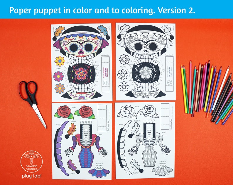 La Catrina, Paper Puppet, Halloween, Holiday, Printable, Papercraft ...