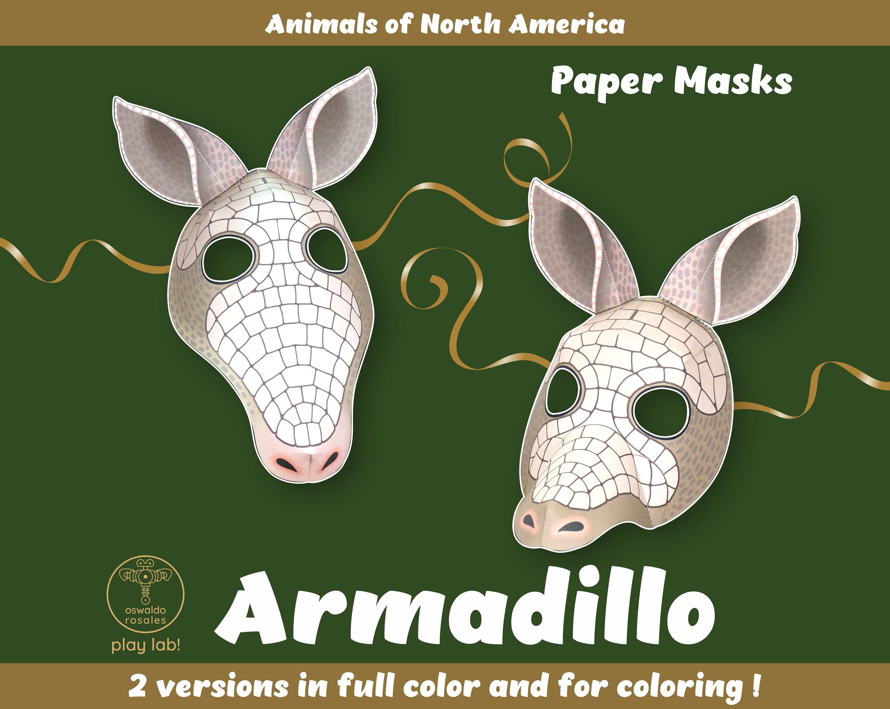 Armadillo, Paper Mask, North American Animal, Printable, Paper Craft ...