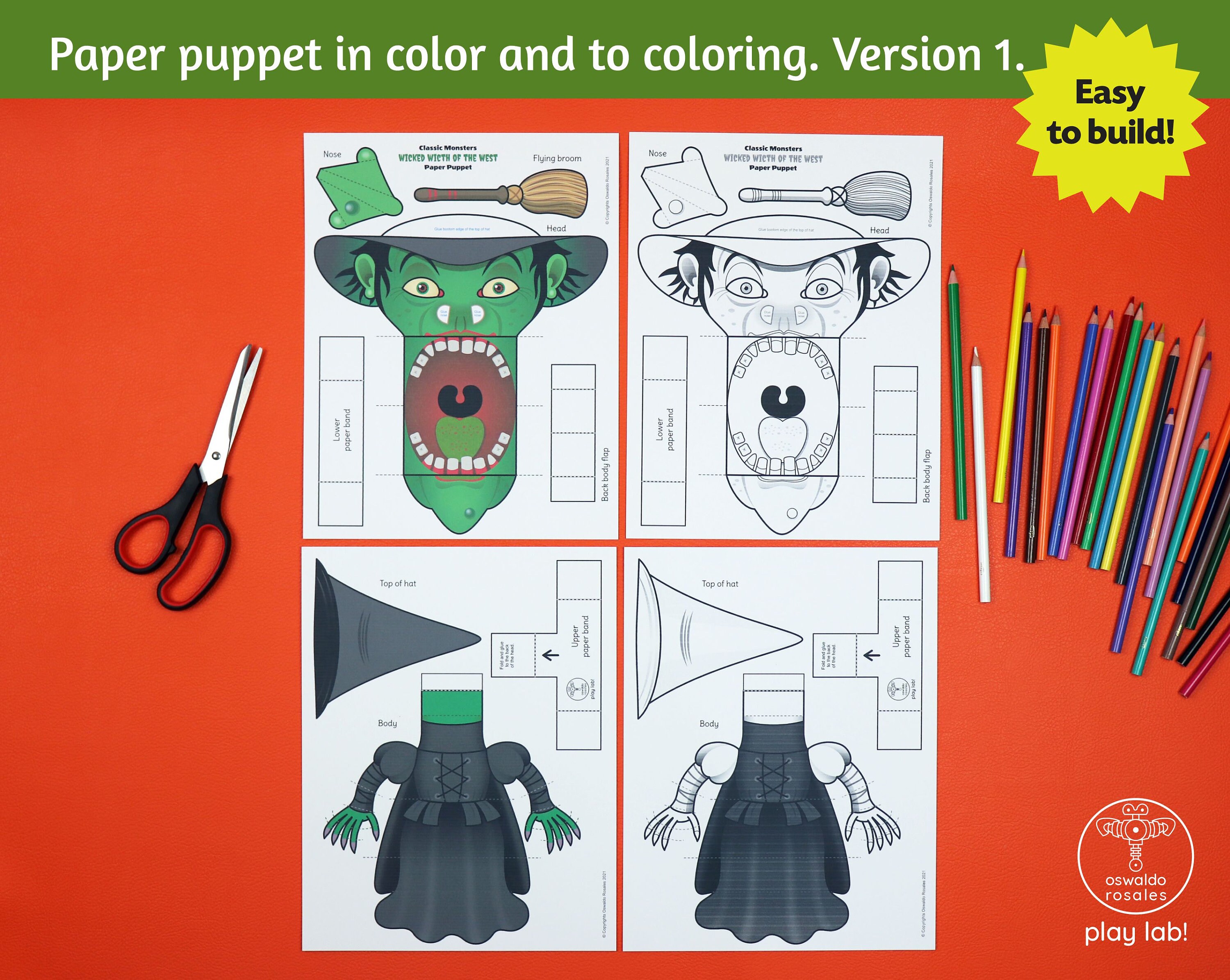 Wicked Witch of the West, Paper Puppet, Halloween, Printable ...