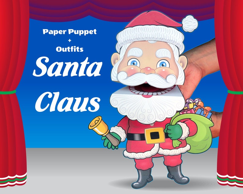 Santa Claus, Paper Puppet, Christmas, Holiday, Printable, Papercraft ...