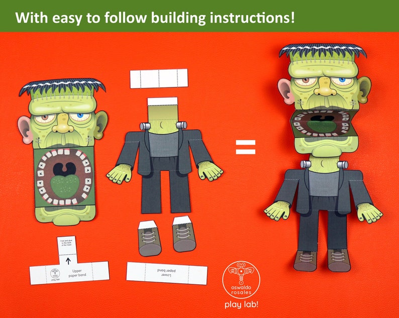Frankenstein Paper Puppet Halloween Holiday Printable - Etsy
