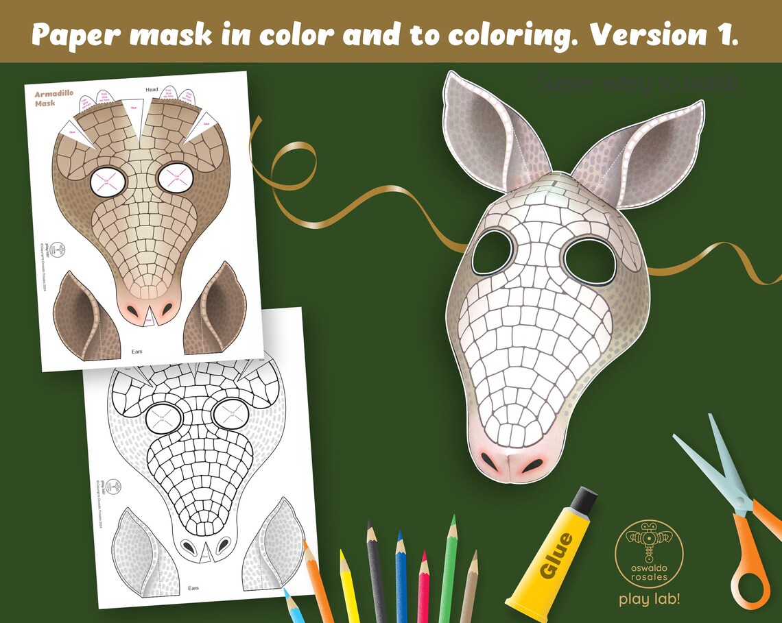 Armadillo, Paper Mask, North American Animal, Printable, Paper Craft ...