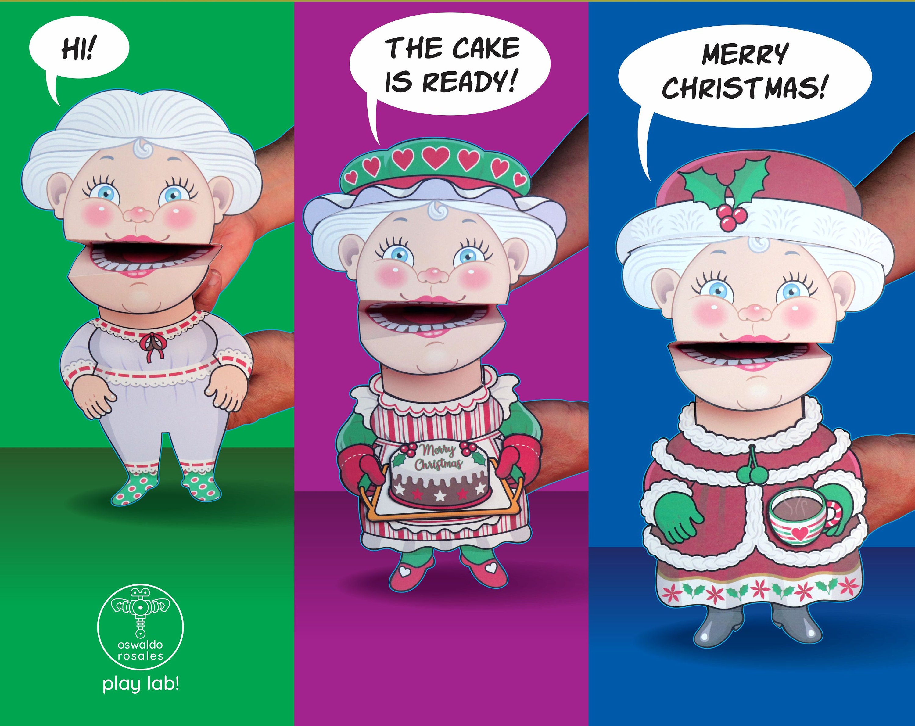 Mrs. Claus, Paper Puppet, Christmas, Holiday, Printable, Papercraft ...