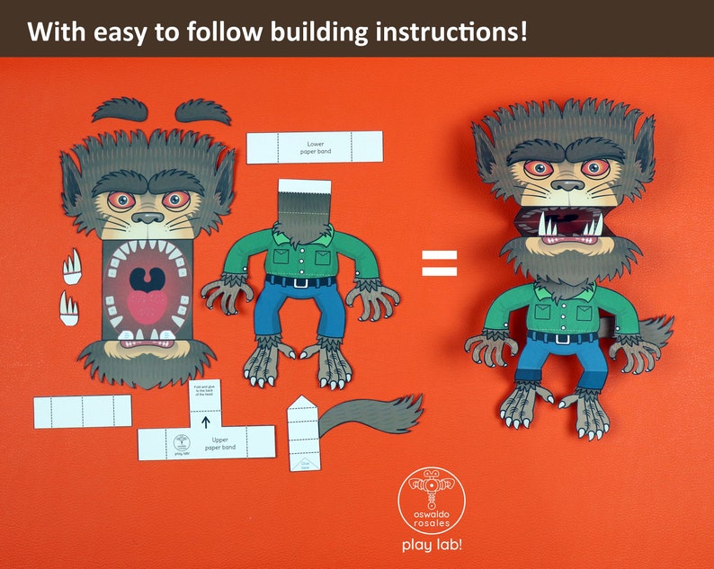 The Wolf Man, Paper Puppet, Halloween, Holiday, Printable, Papercraft ...