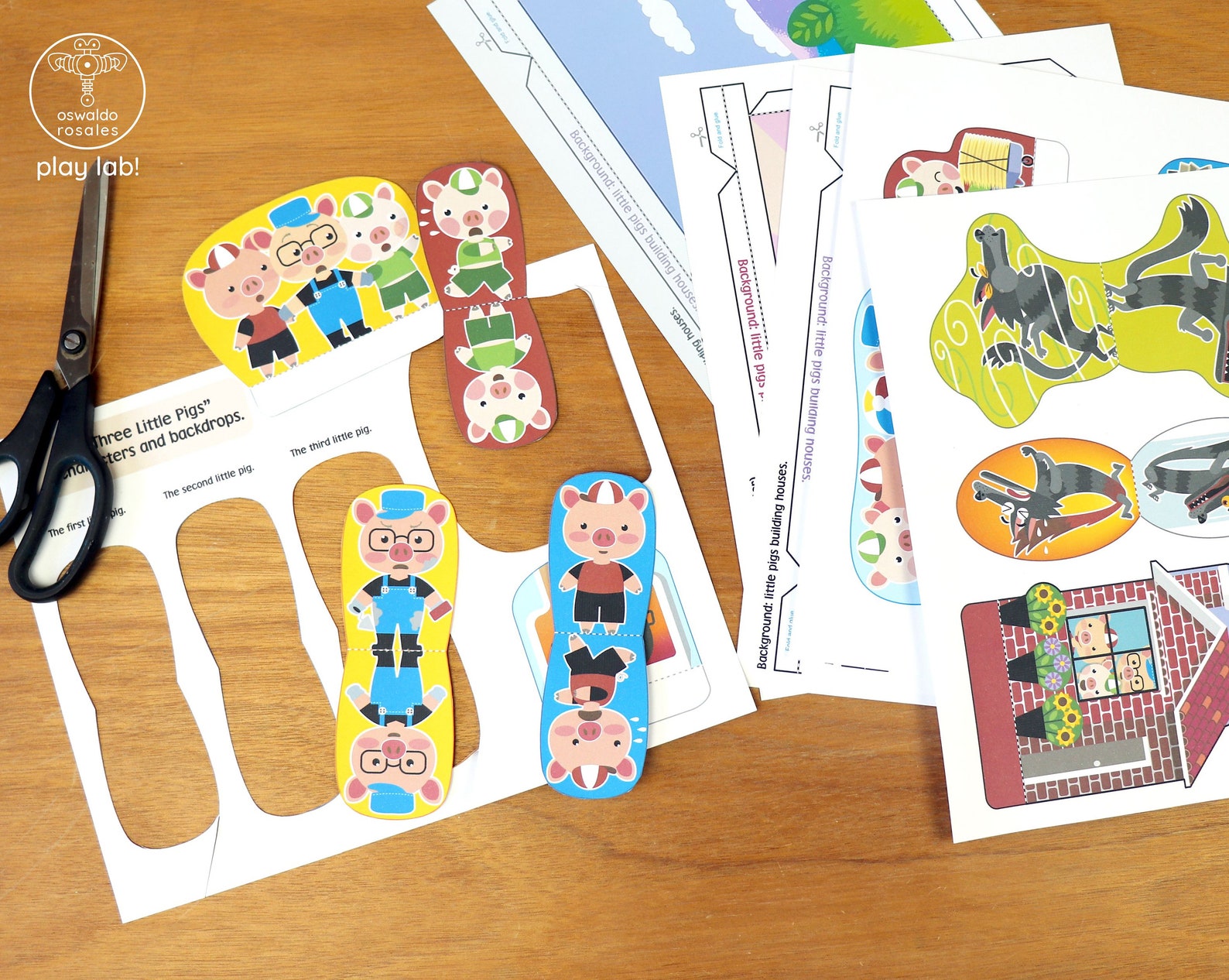 Paper Puppets Set, Three Little Pigs, Fairy Tale, Printable, Coloring ...