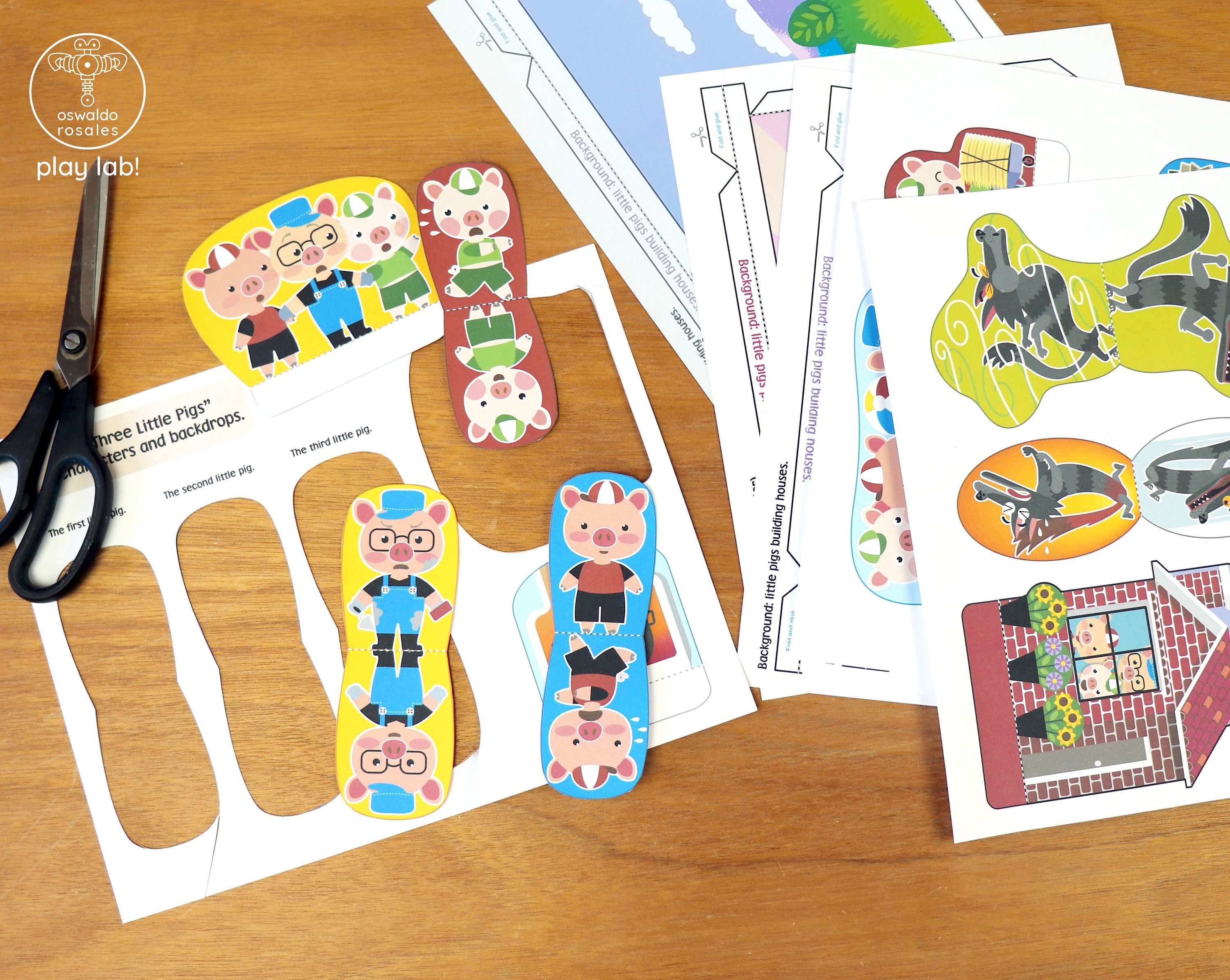Paper Puppets Set, Three Little Pigs, Fairy Tale, Printable, Coloring ...