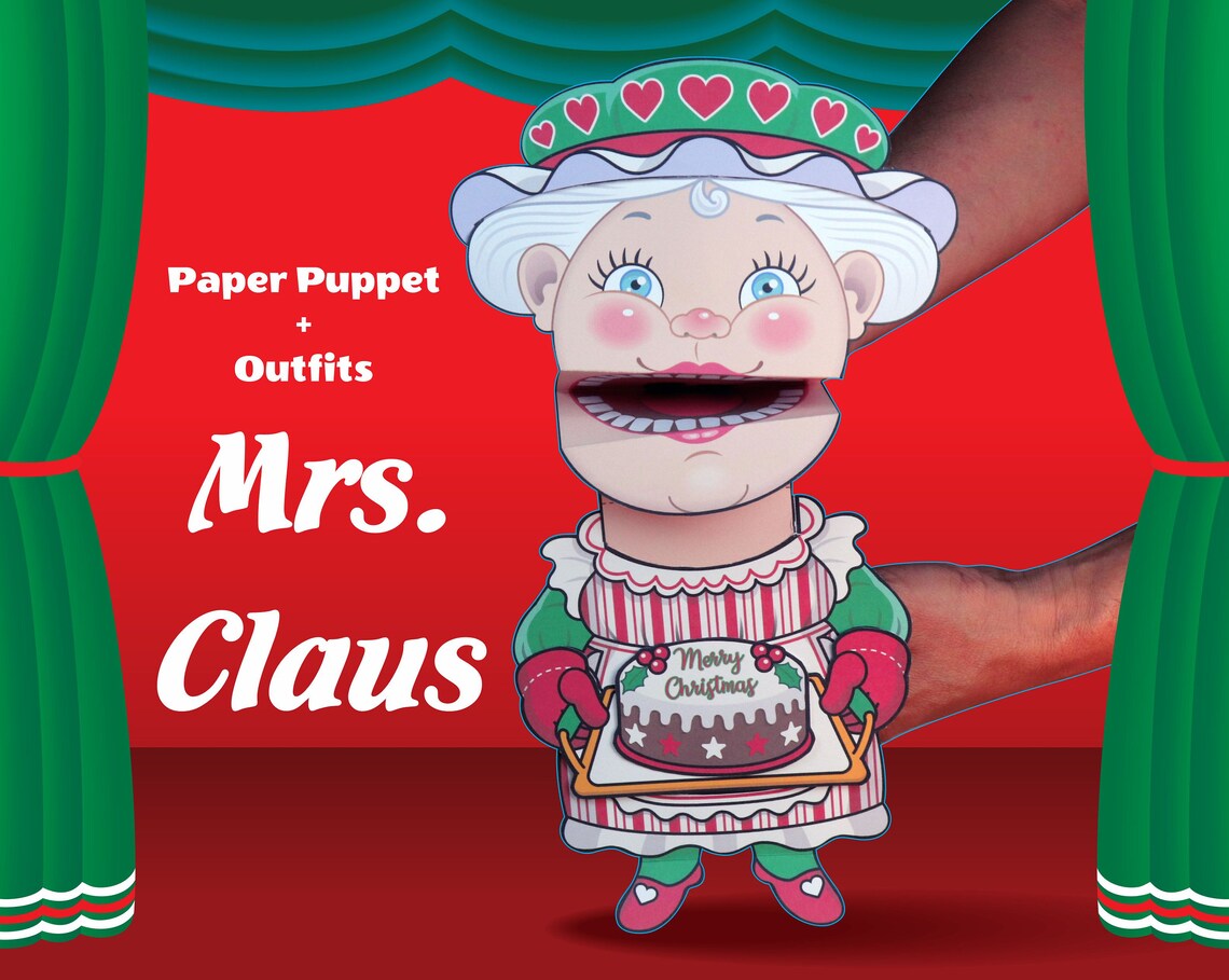 Mrs. Claus, Paper Puppet, Christmas, Holiday, Printable, Papercraft ...