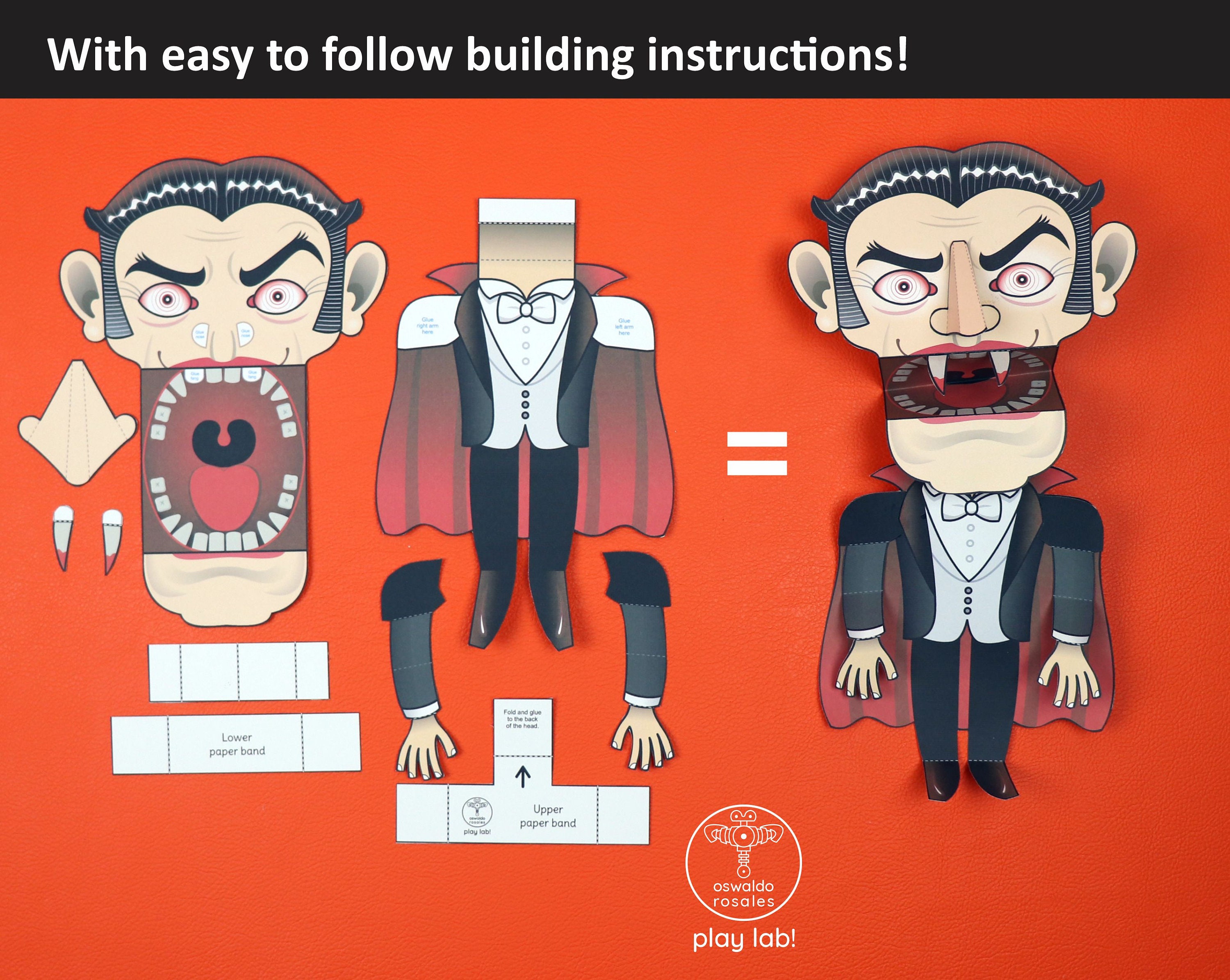 Dracula, Paper Puppet, Halloween, Holiday, Printable, Papercraft, Paper ...