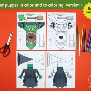 Wicked Witch of the West paper puppet halloween printable | Etsy