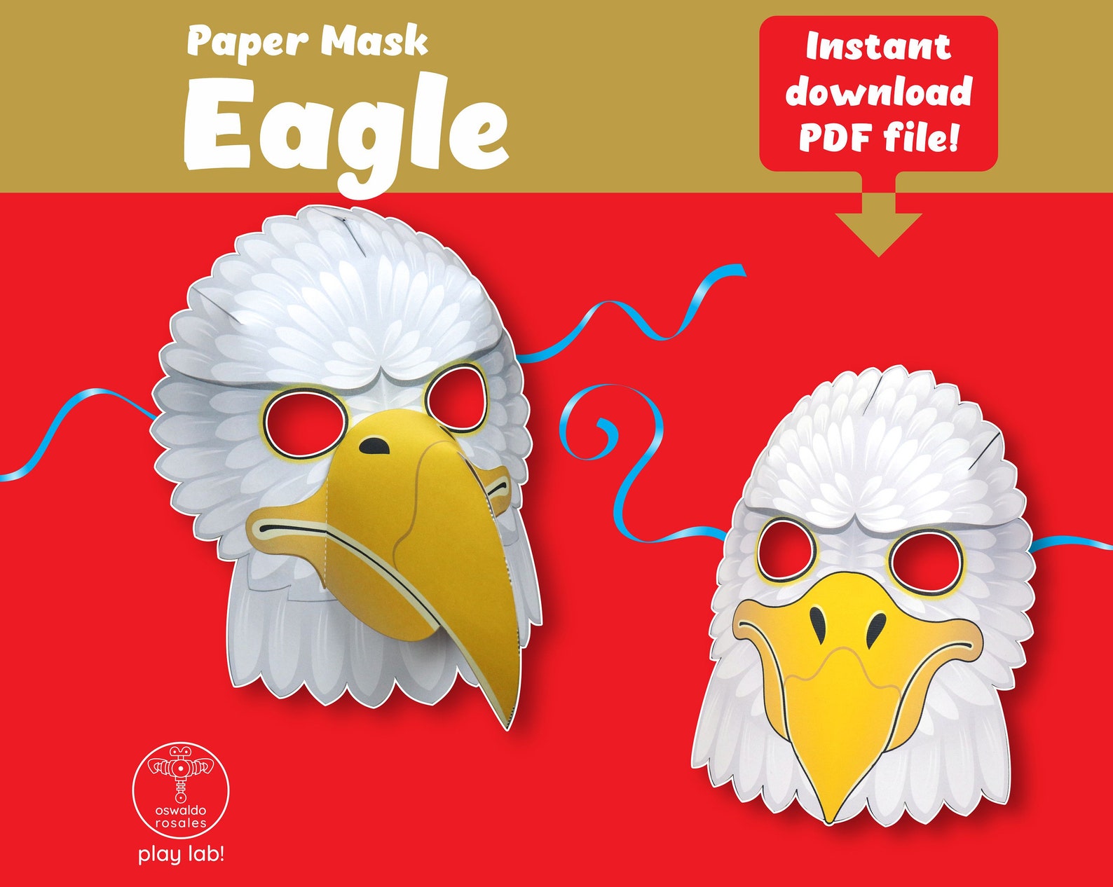 Eagle, Paper Mask, North American Animal, Printable, Paper Craft, Paper ...