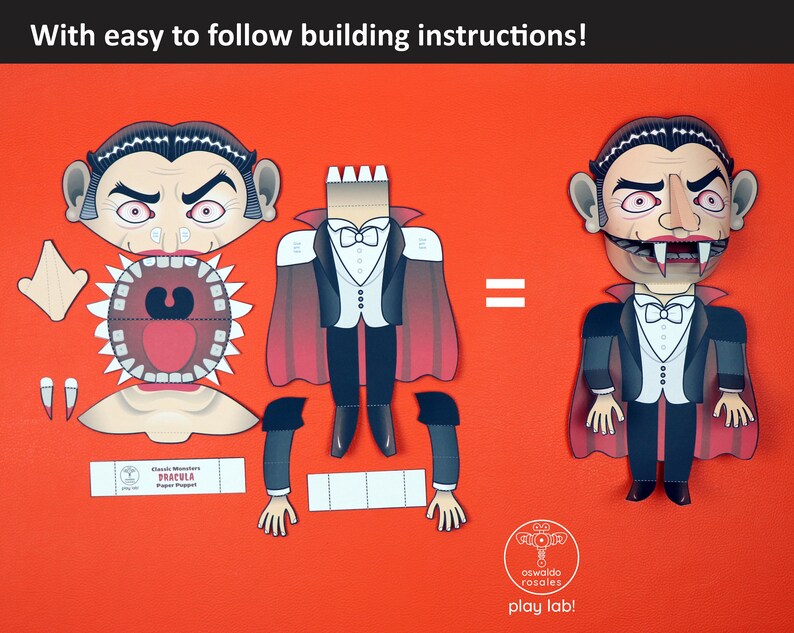 Dracula, Paper Puppet, Halloween, Holiday, Printable, Papercraft, Paper ...