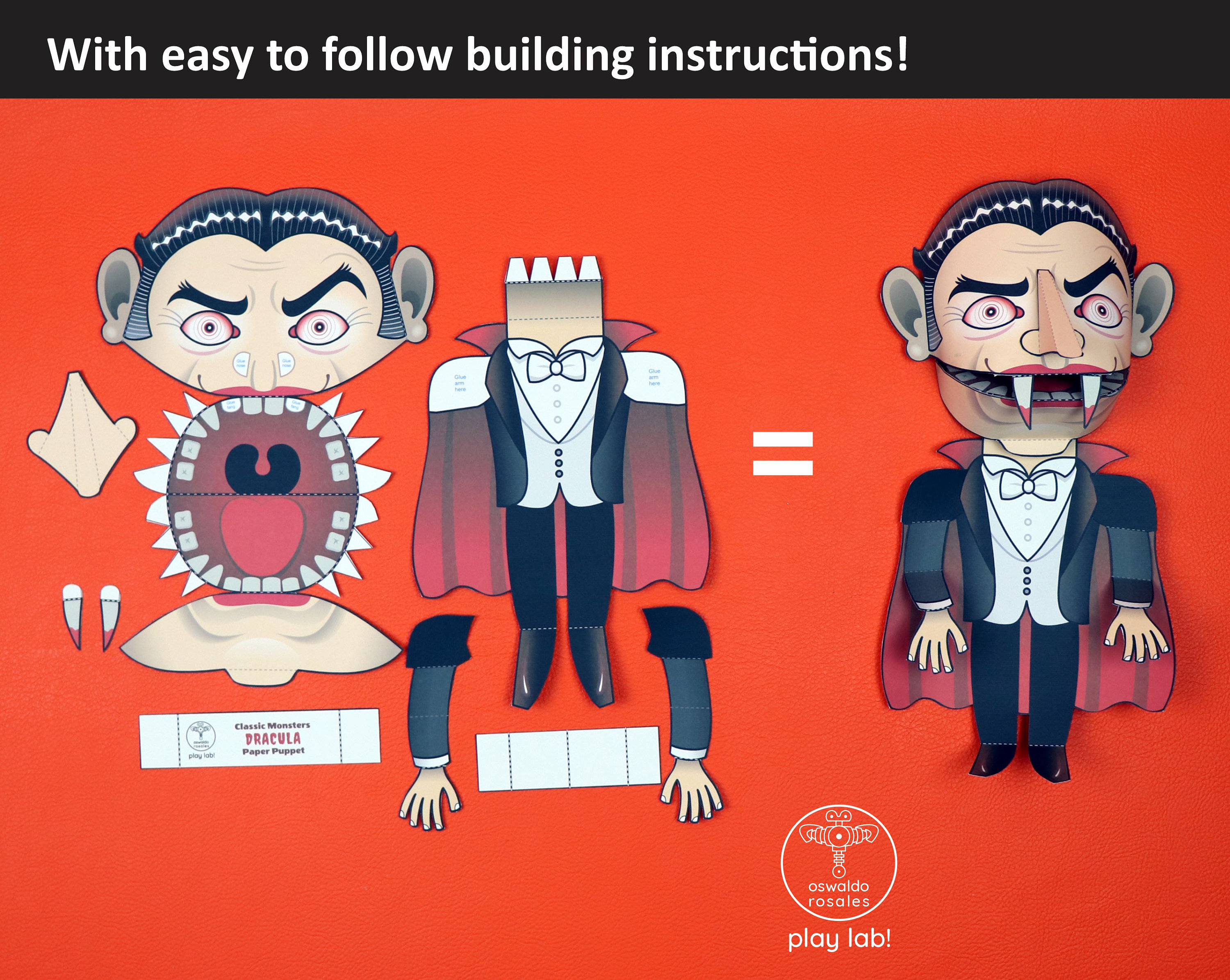 Dracula, Paper Puppet, Halloween, Holiday, Printable, Papercraft, Paper ...