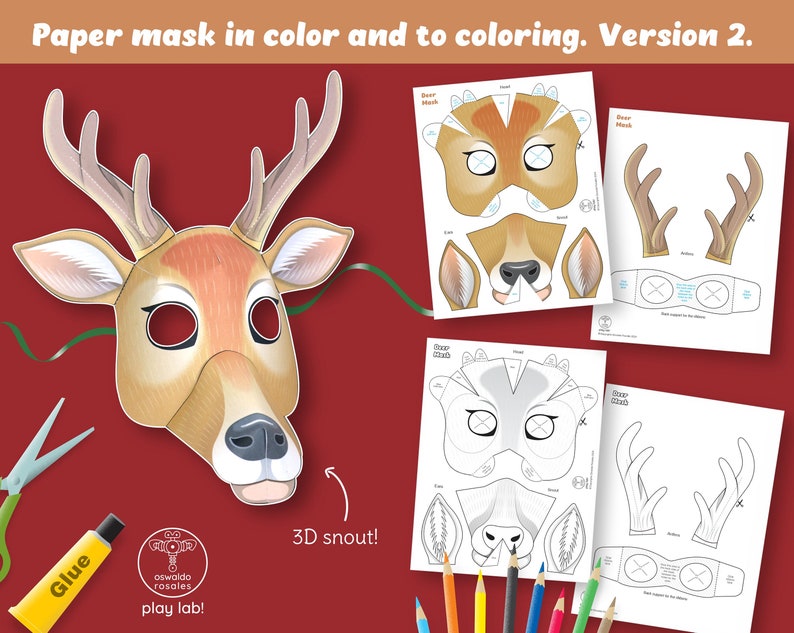Deer, Paper Mask, North American Animal, Printable, Paper Craft, Paper ...