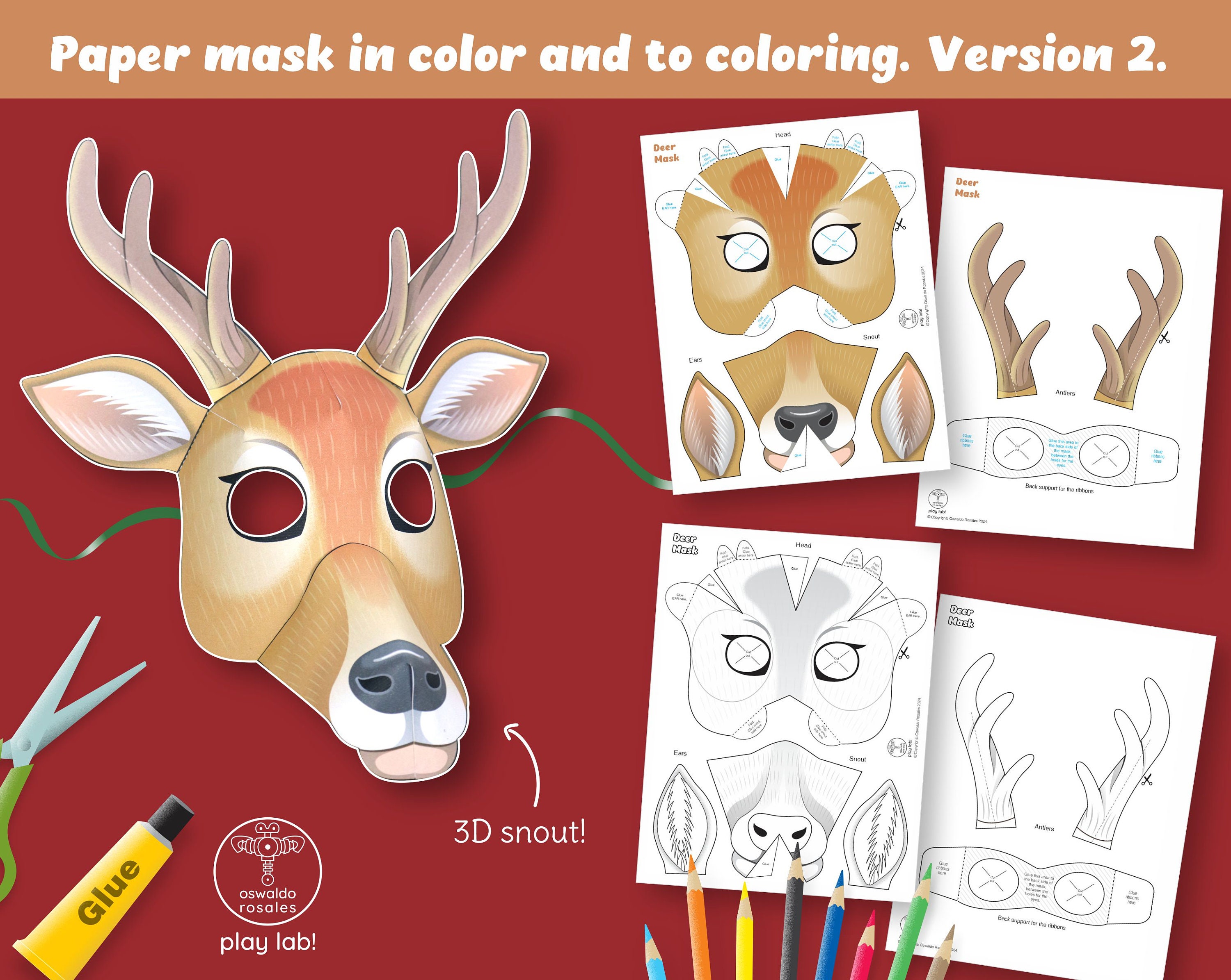 Deer, Paper Mask, North American Animal, Printable, Paper Craft, Paper ...