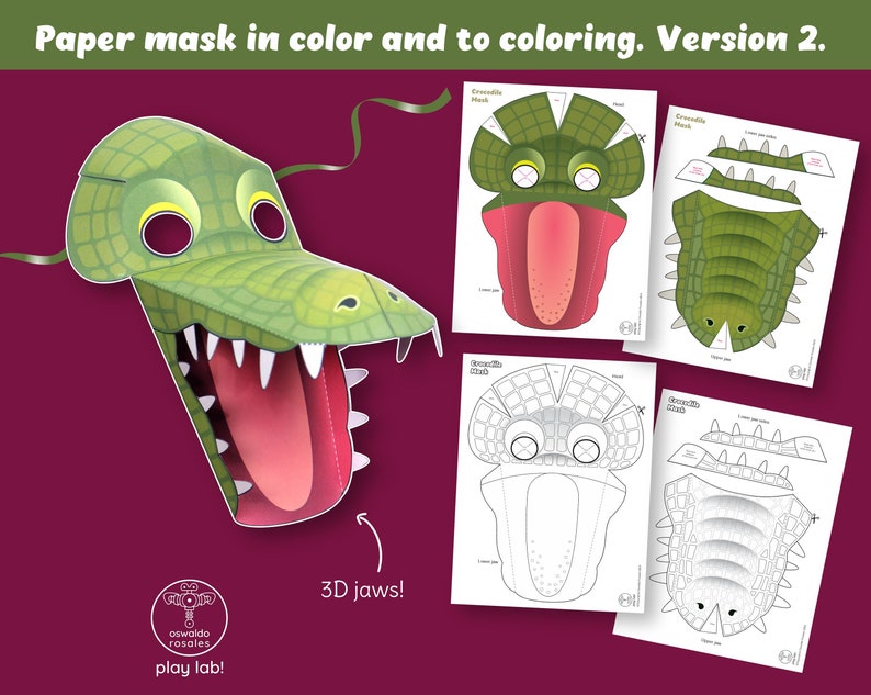 Crocodile, Paper Mask, North American Animal, Printable, Paper Craft ...
