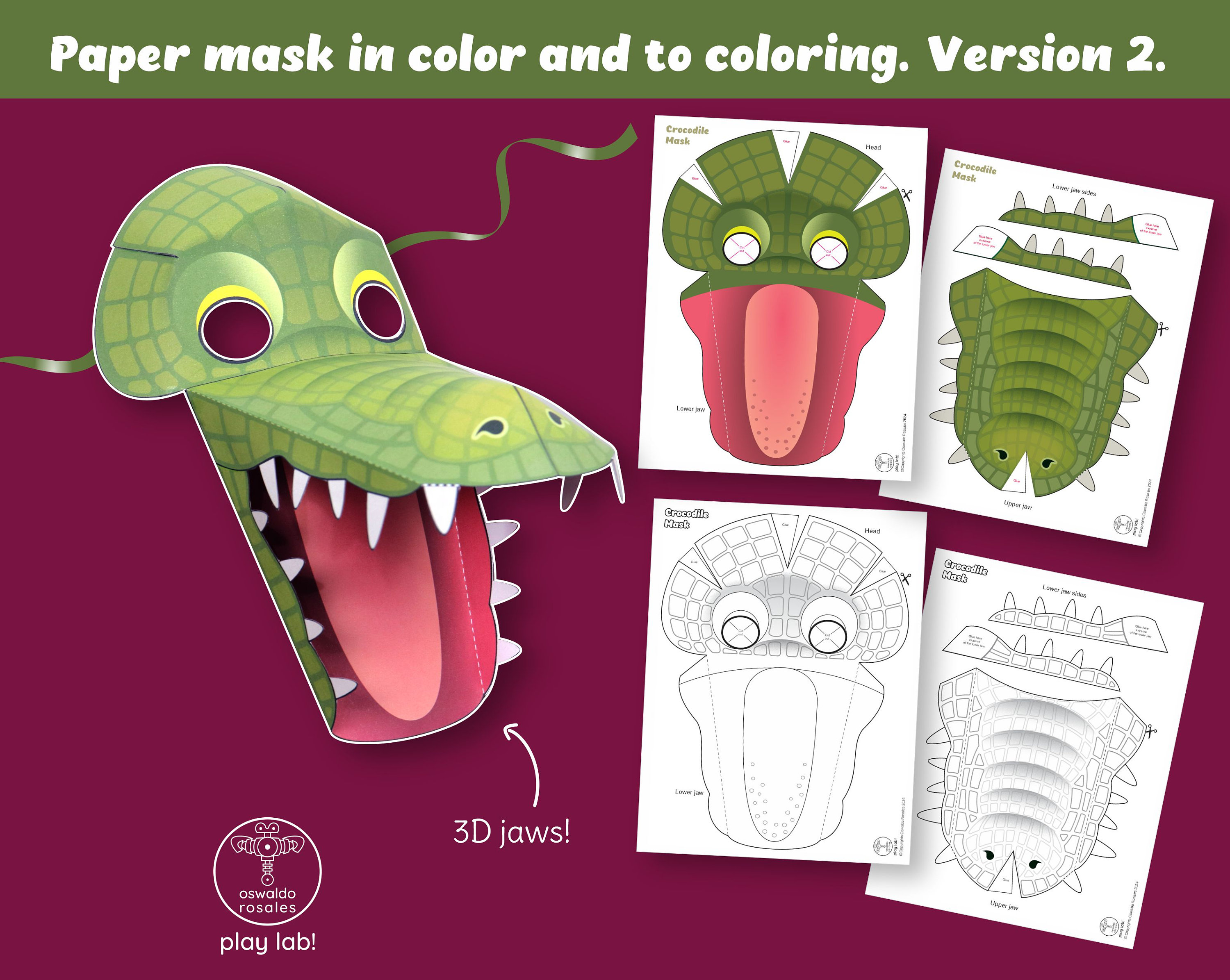 Crocodile, Paper Mask, North American Animal, Printable, Paper Craft ...