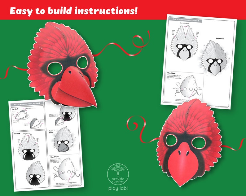 Cardinal, Paper Mask, North American Animal, Printable, Paper Craft ...