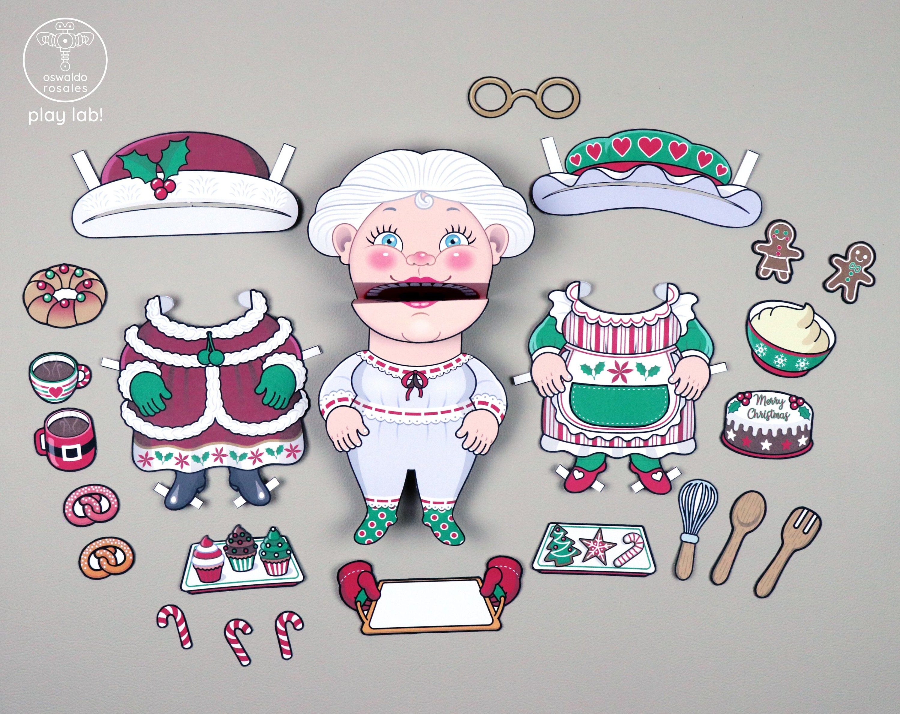 Mrs. Claus, Paper Puppet, Christmas, Holiday, Printable, Papercraft ...
