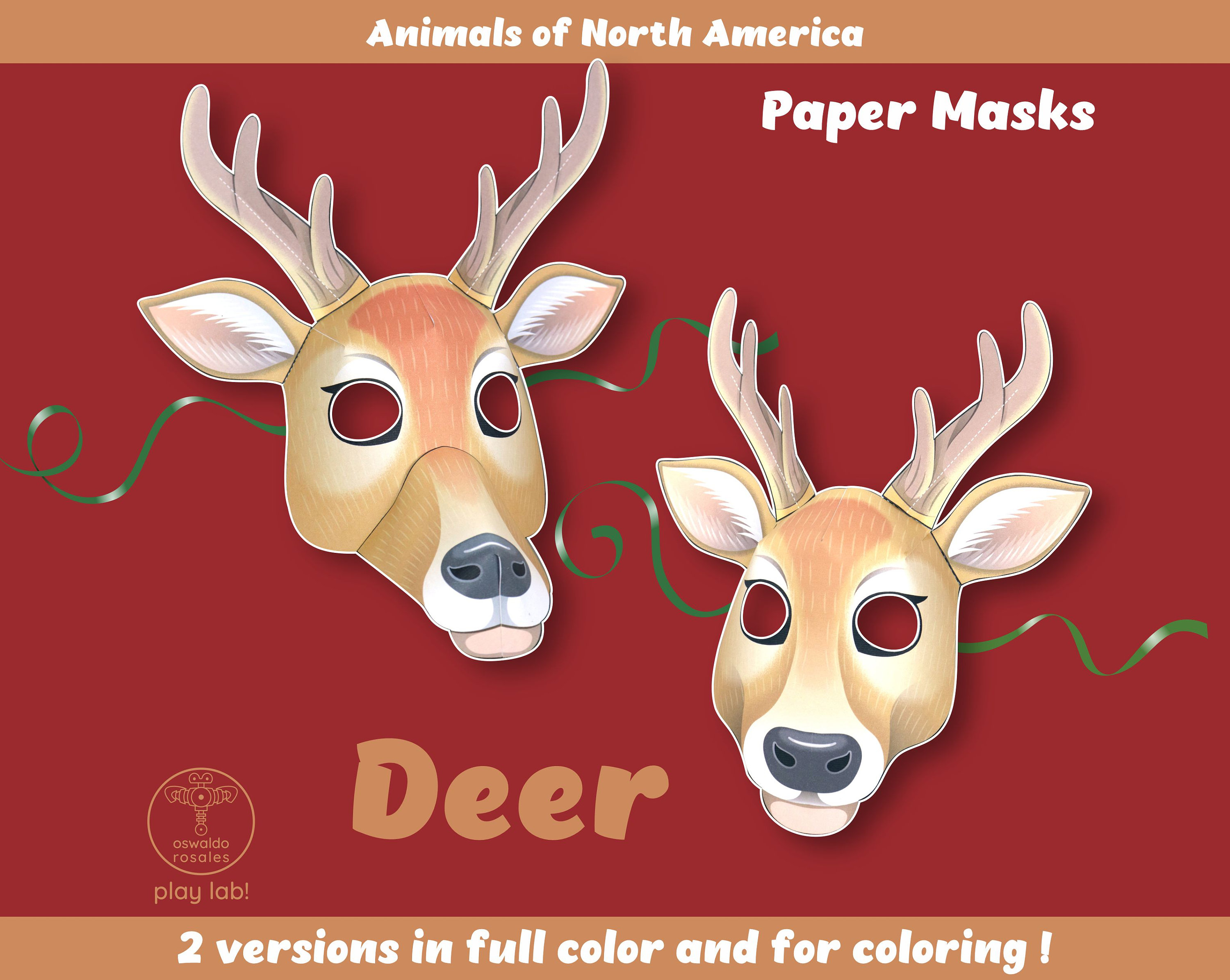 Deer, Paper Mask, North American Animal, Printable, Paper Craft, Paper ...