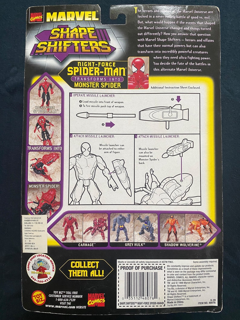 Vintage 1999 Toybiz Comics Spiderman Shape Shifters Night - Etsy