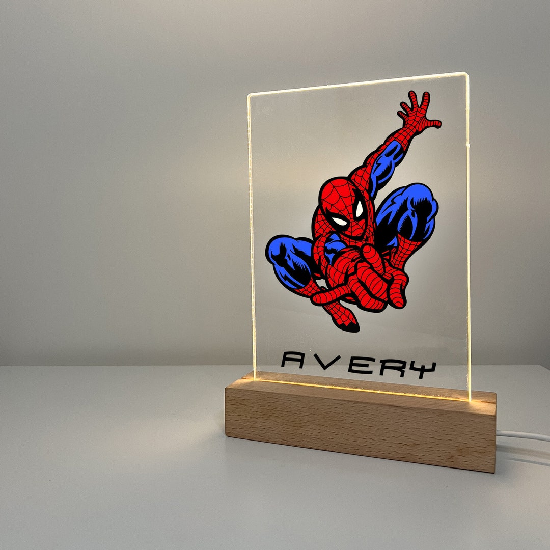Spiderman Hero Night Light up LED Table Desk Lamp Stand Superhero Boys ...