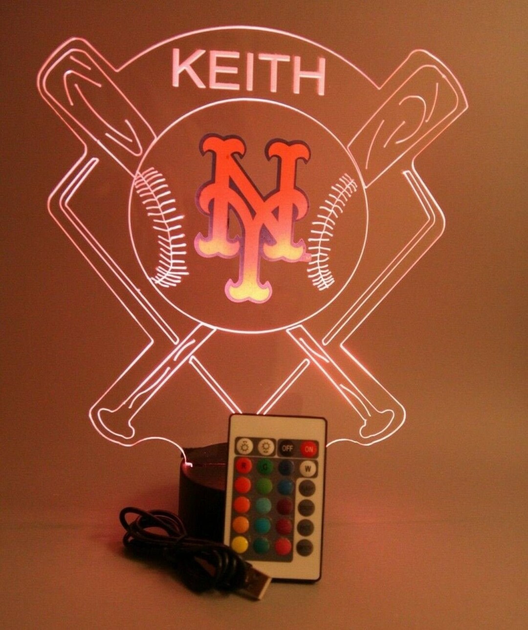 New York Mets NY Night Light up Baseball LED Sports Fan Table Lamp ...