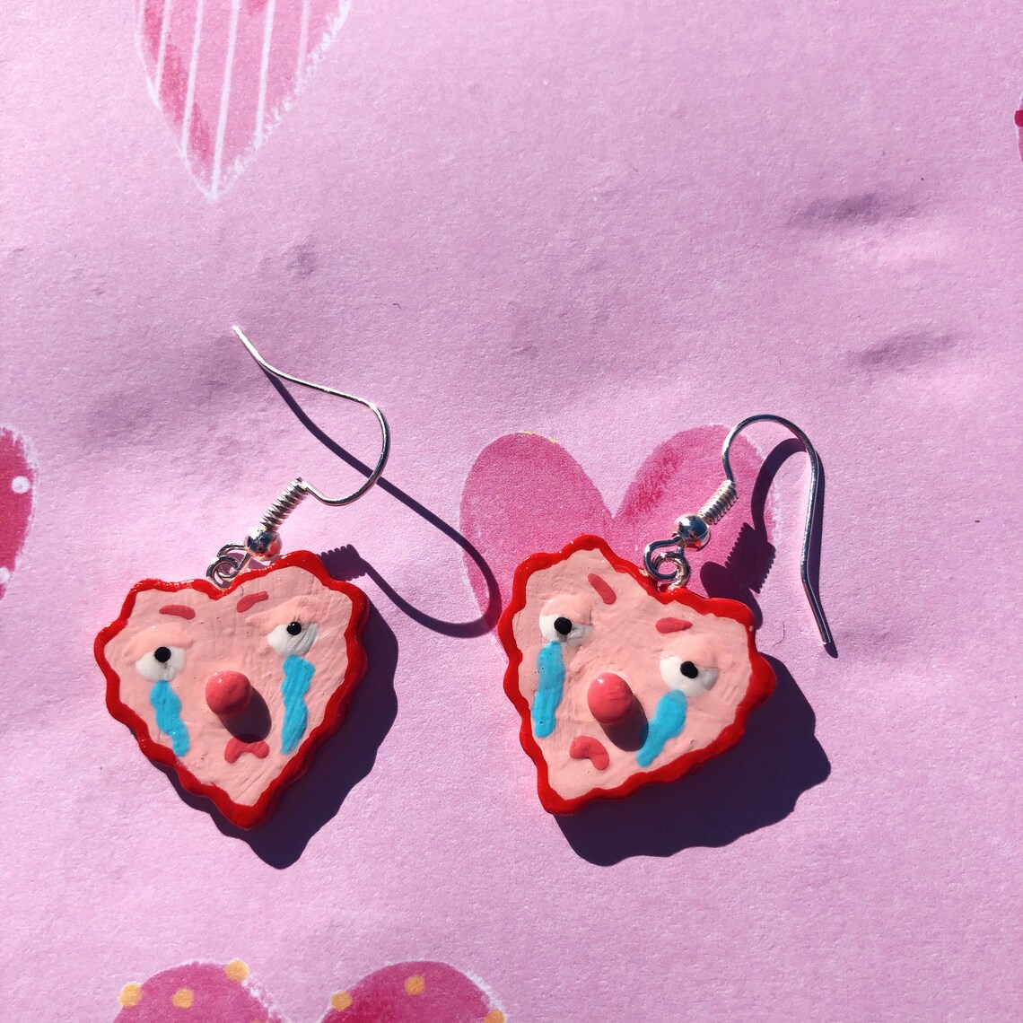Sad Face Heart Earrings Polymer Clay | Etsy