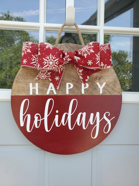 Happy Holidays Door Hanger Front Porch Holiday Season - Etsy