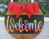 Front Door Hanger Welcome Sign Rainbow Rainbow Welcome - Etsy
