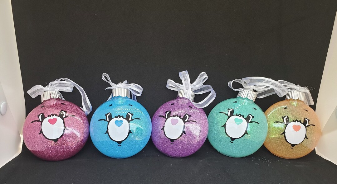 Care Bears Christmas Ornaments | Glitter Vinyl Disk Set - Etsy