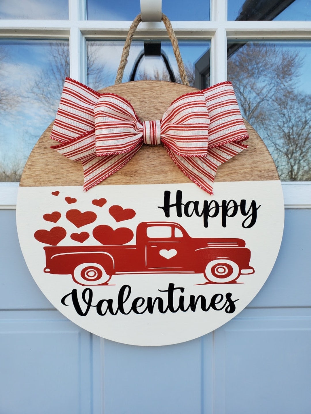Valentine's Day Truck Wood Round Door Hanger | Welcome Sign - Etsy