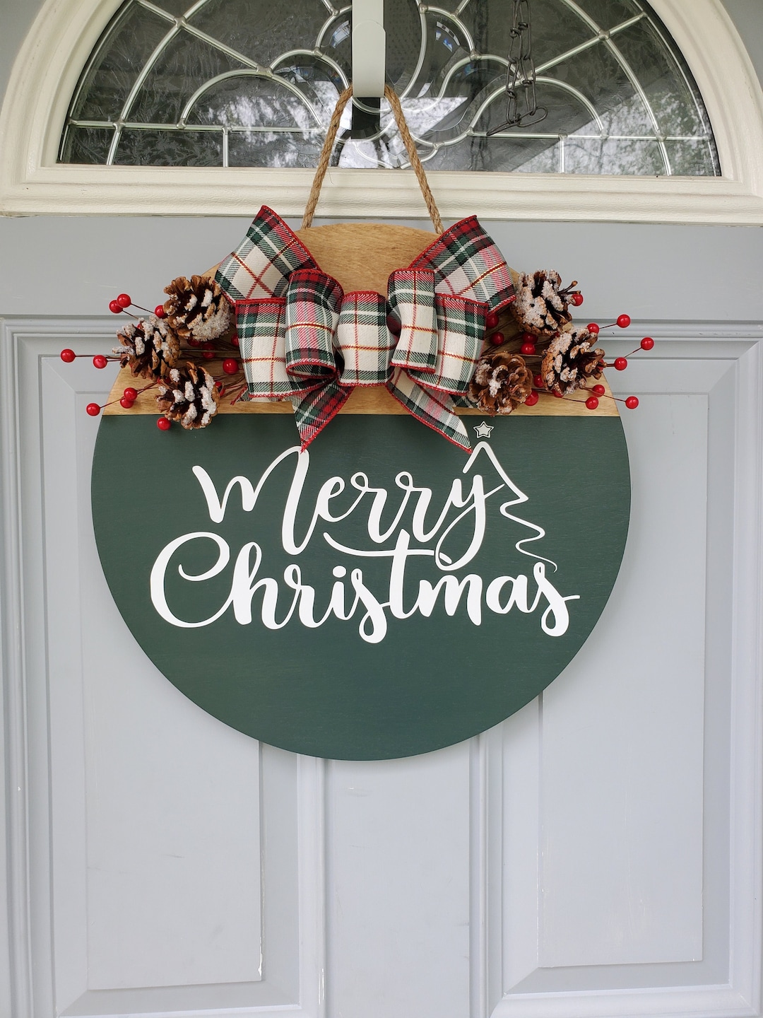 Merry Christmas Door Hanger Merry Christmas Door Round Christmas Wreath ...