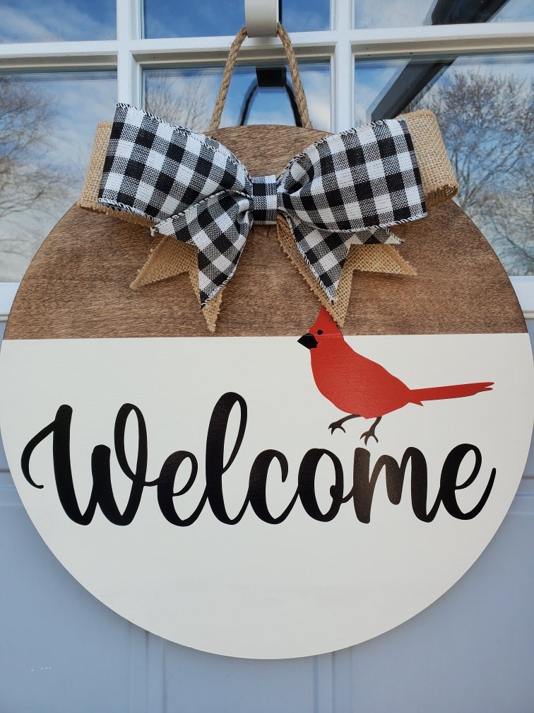 Front Door Hanger Cardinal Welcome Sign Cardinals | Etsy