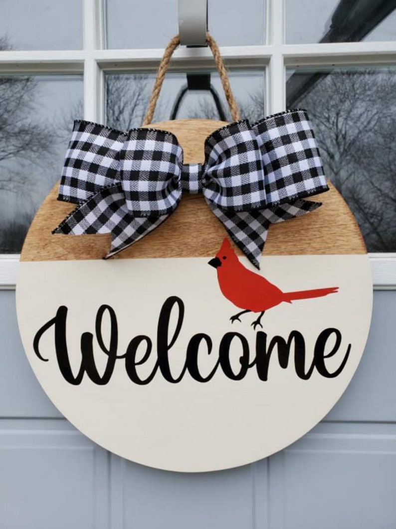 Front Door Hanger Cardinal Welcome Sign Cardinals - Etsy