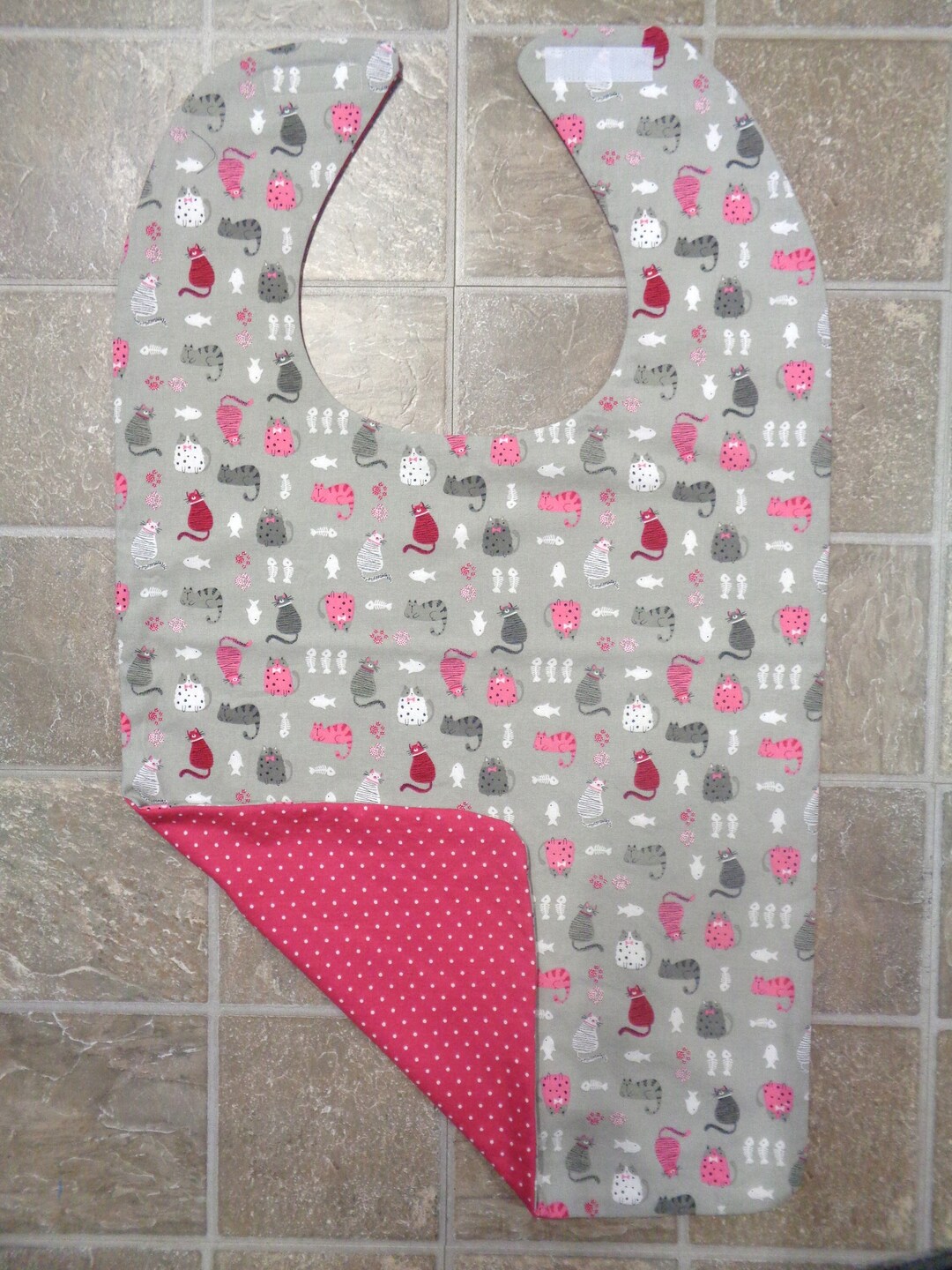 Pink Cats Theme Bib, Sloppy Messy Eaters Bibs, Adult Cat Bib ...