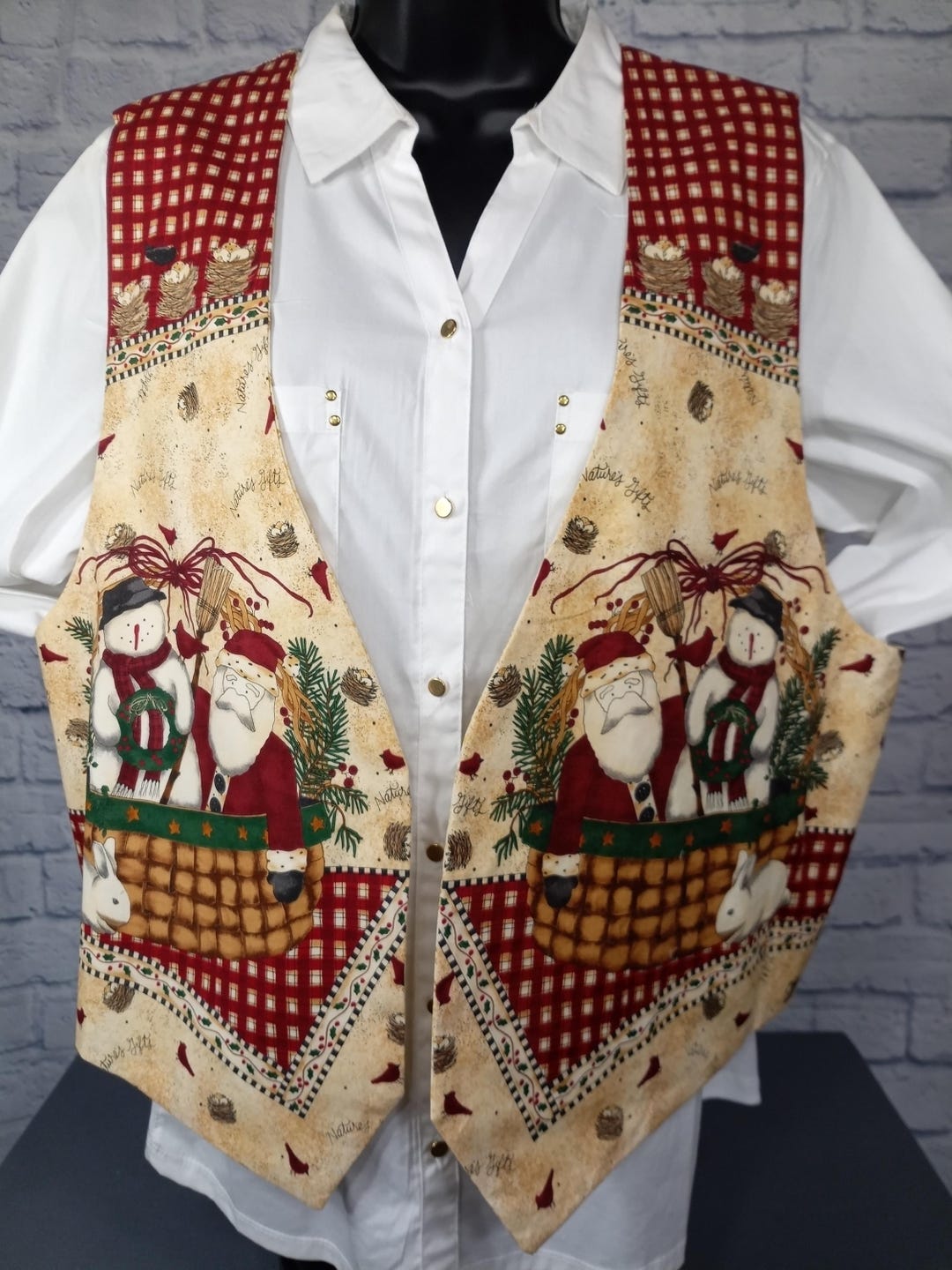 Handmade Reversible Christmas Vest, Santa, Snowman, Gold Snowflake ...