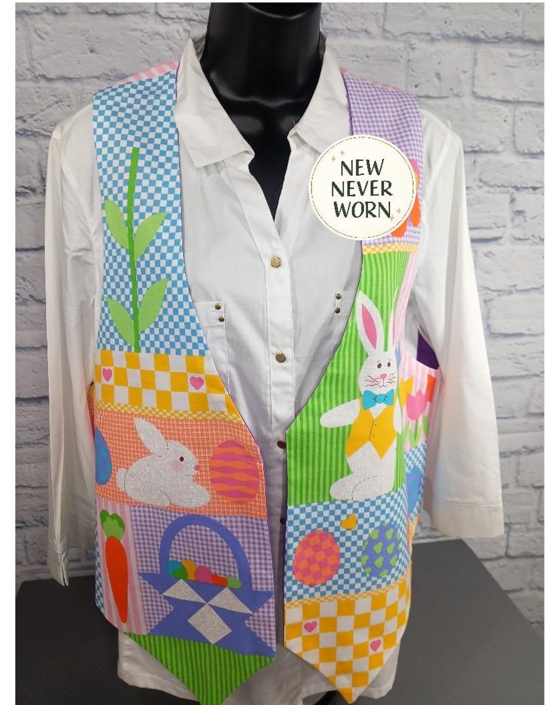 Spring Colorful Easter Vest Handmade Bunny Flowers Holiday Ladies NEW ...