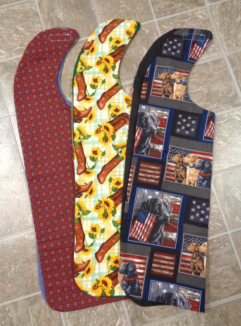 Adult Bibs for Sloppy Messy Eaters Adult or Child Mens Bib Cowboy Boots Sunflowers Patriotic Bib ...