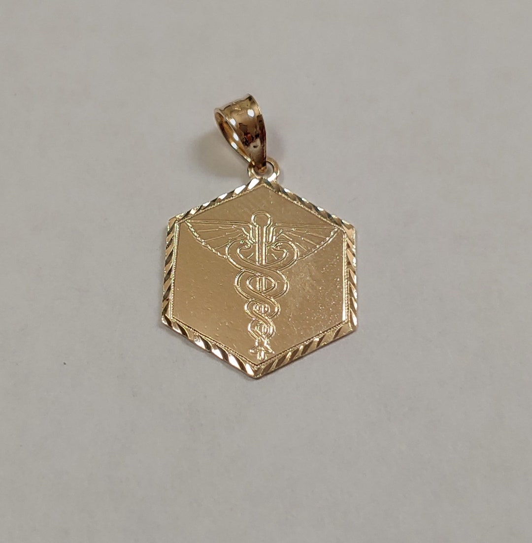 New 14k Yellow Gold Medical Caduceus Charm Pendant - Etsy