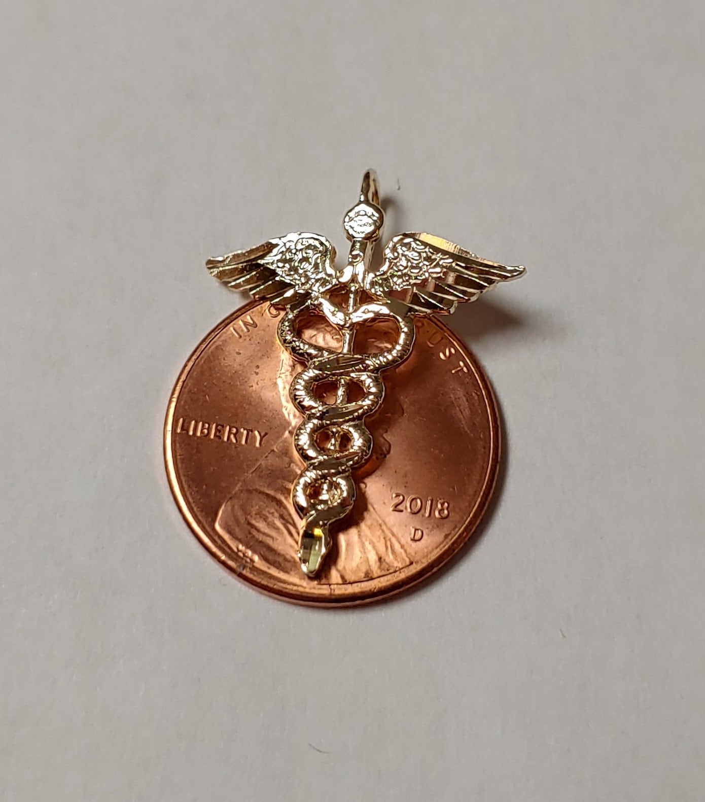 New 14k Yellow Gold Medical Caduceus Charm Pendant - Etsy