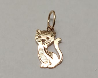 Gold Cat Charm Little Kitty Pendant for Tiny Kitten Jewelry Vermeil ...
