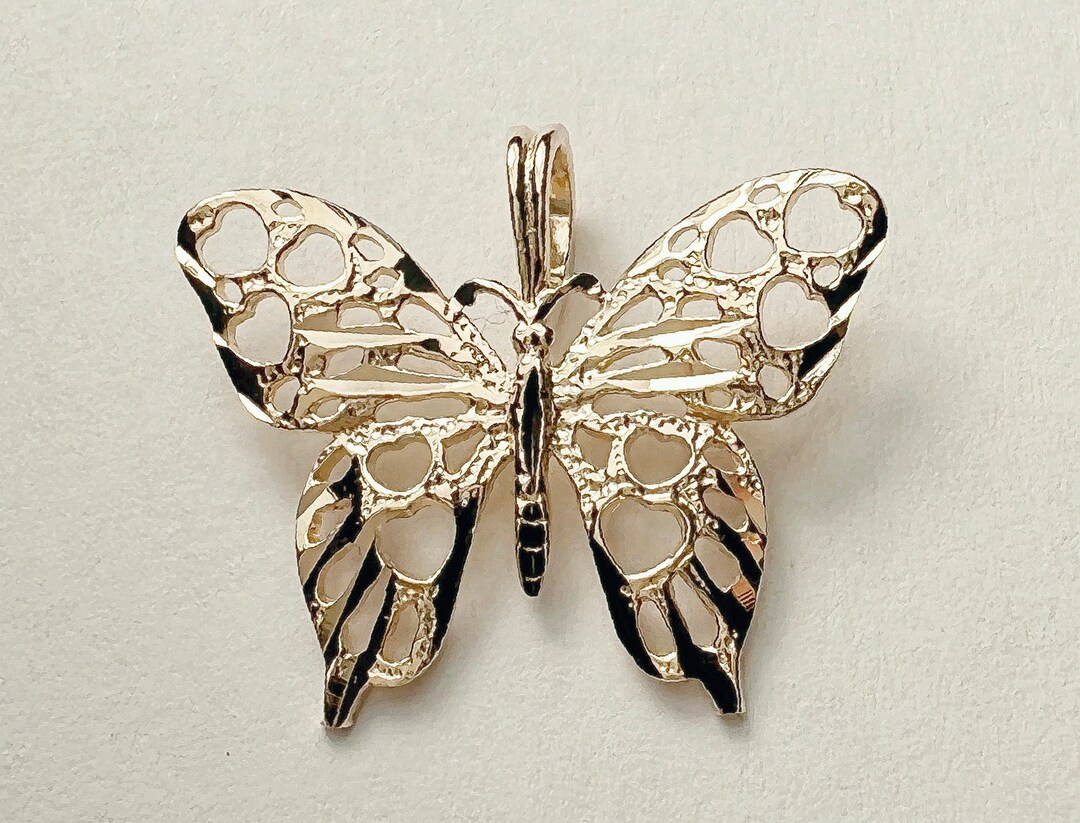 New 14k Yellow Gold Detailed Butterfly #2 Charm Pendant - Etsy
