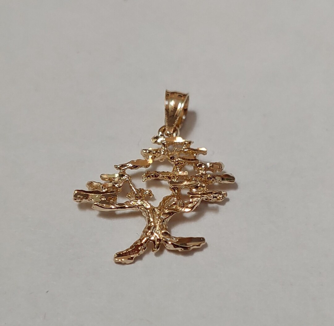 New 14k Yellow Gold Cedar Tree Charm Pendant - Etsy